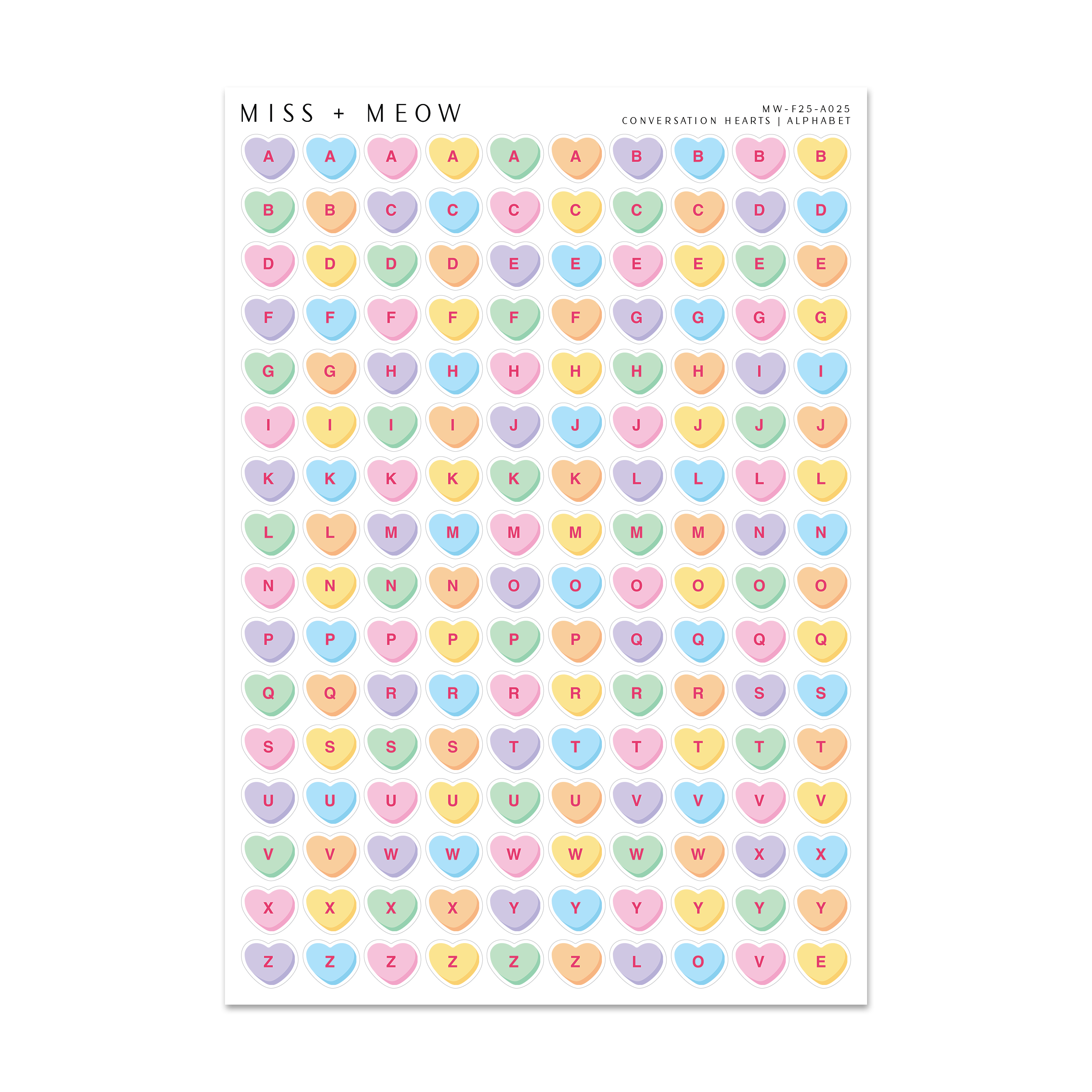 Conversation Hearts | ALPHABET – miss + meow