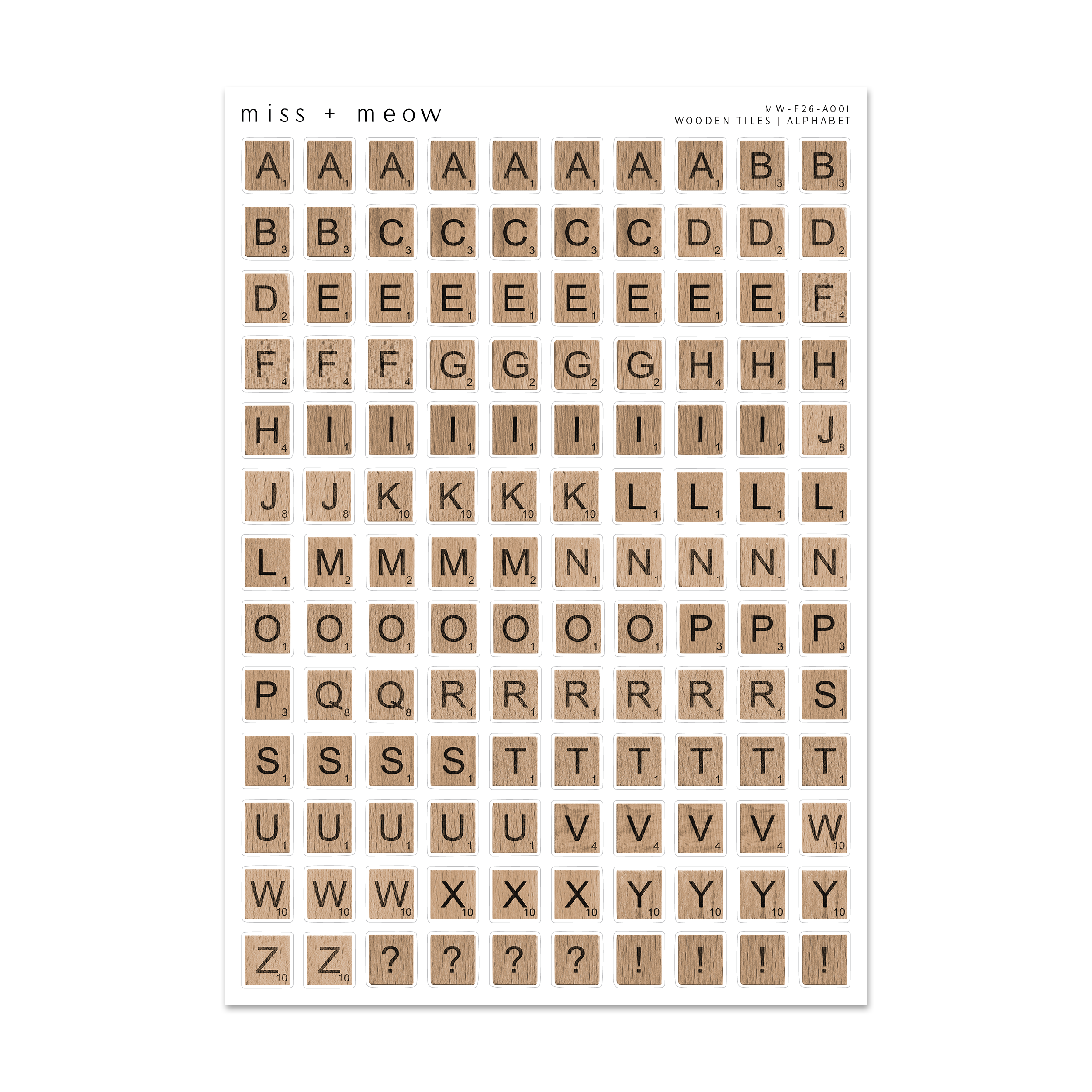 Wooden Tiles | ALPHABET – miss + meow