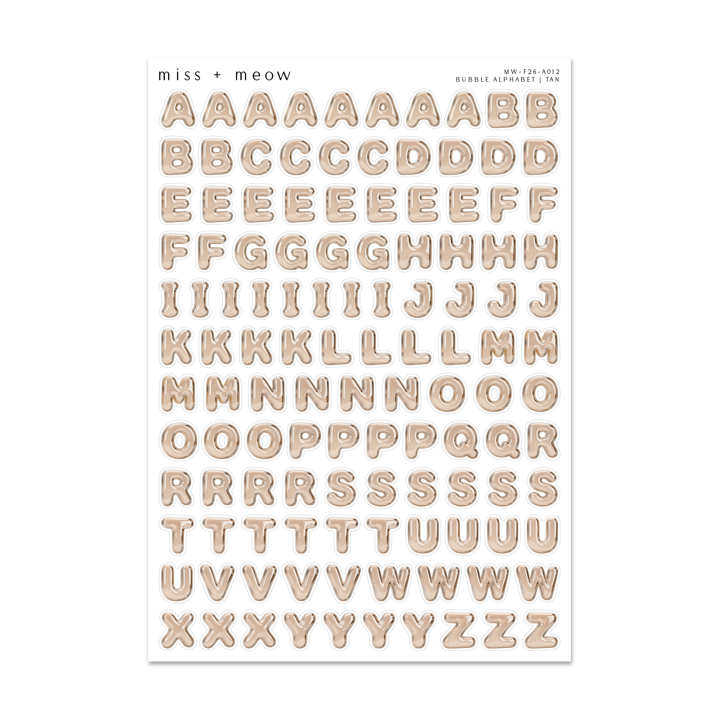 Bubble Alphabet | TAN – miss + meow